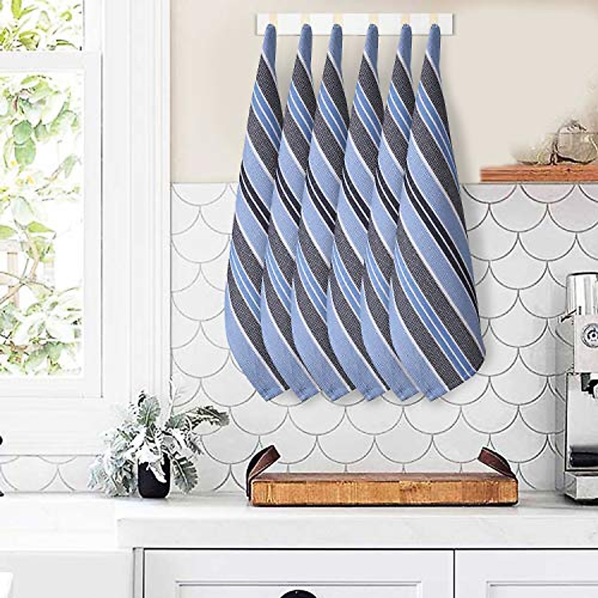 Kitchen Towel, Dish Towel, Tea Towel, Dish Towel For Kitchen, Fall Kitchen Towel, Cotton Quick Dry Kitchen Bar Towels, Super Soft & Absorbent Kitchen Dish Towels - 18x28 Inch 6 Pack - Sky Blue Navy