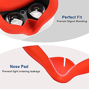 Silicone Covers Sets 3 pcs for Oculus Quest 2 - Face Pad Mask & Lens Cover Caps & Soft VR Shell Case Protected,Sweatproof Lightproof Anti-Leakag Designed by X-Super Home (Red)