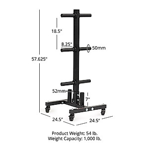 Titan Fitness Portable Weight Tree for Olympic Plate and Barbell Storage, Weight Plate Storage with 1,000 LB Capacity, Weight Tree Rack with Locking Wheels, Weight Plate Tree with Barbell Storage