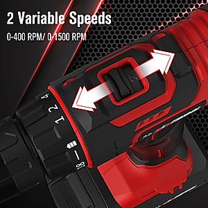 KEYFINOOL 20V MAX Lithium lon Cordless Drill Set, Power Drill Kit with Battery and Charger, 3/8-Inch Keyless Chuck, 18+1+1 Adjustable Torque