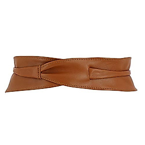FASHIONGEN - Woman Italian leather Obi belt, CASSIANE - Camel, S-M