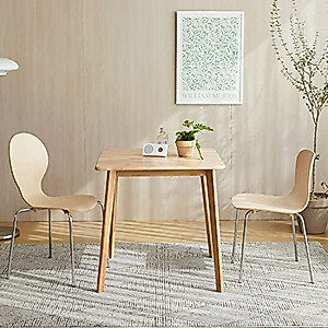 Livinia Canberra 27.6" Square Wooden Dining Table/Mid Century Modern Malaysian Oak Kitchen Table (Natural-Oak) Table Only