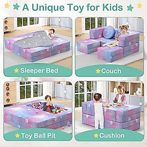 BIERUM Kids Couch, 6PCS Modular Kids Play Couch with Blanket, Kids Sofa Couch with Glow Effects for Playroom & Indoor, Convertible Toddler Couch for Girls and Boys