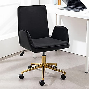 Furniliving Velvet Home Office Desk Chair with Wheels, Modern Adjustable Vanity Task Chair Midback Computer Executive Chair 360° Swivel Chair with Smooth Casters (Velvet-Black)