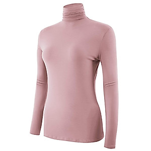 AUHEGN Womens Long Sleeve Turtleneck Lightweight Slim Active Shirt (X-Large, Dusty Pink)