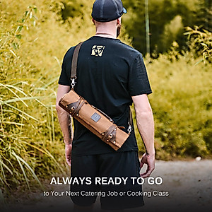 KYOKU Shogun Series Paring Knife + Chef Utility Knife + Professional Brown Chef Knife Roll Bag