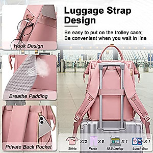 Weitars 15.6 Inch Laptop Backpack For Women School /Travel Backpack, Teacher Nurse Work Backpack with Lunch Box Compartment Bookbag Computer Backpack (Pink)