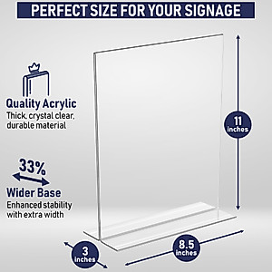 Acrylic Sign Holder 8.5 x 11 - T-Shape Double Sided Acrylic Table Signs Stand with Wide Base, Plastic Sign Holder for Table Top Signs and Acrylic Table Signs, Menu Holder, Paper Display Stand (6 Pack)
