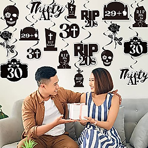 30 Pcs Death to My Twenties Birthday Decorations Rip to My 20s Birthday Hanging Decorations Death to My 20s Decorations Foil Swirls Black 30th Ceiling Hanging Swirl for Men Women 30th Birthday Party