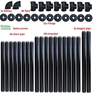 Yuanshikj 2Pc (70" Tall 12" deep 3/4") Industrial Wall Mount Iron Pipe Shelf Shelves Shelving Bracket Vintage Retro Black DIY Open Bookshelf Storage Home Kitchen (2 Pcs 5Tier Hardware only)