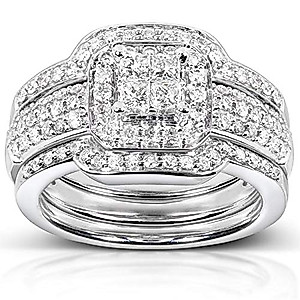 Kobelli Princess Diamond Wedding Set 3/4 carat (ctw) in 14k White Gold - 3 Piece Set, Size 7, White Gold