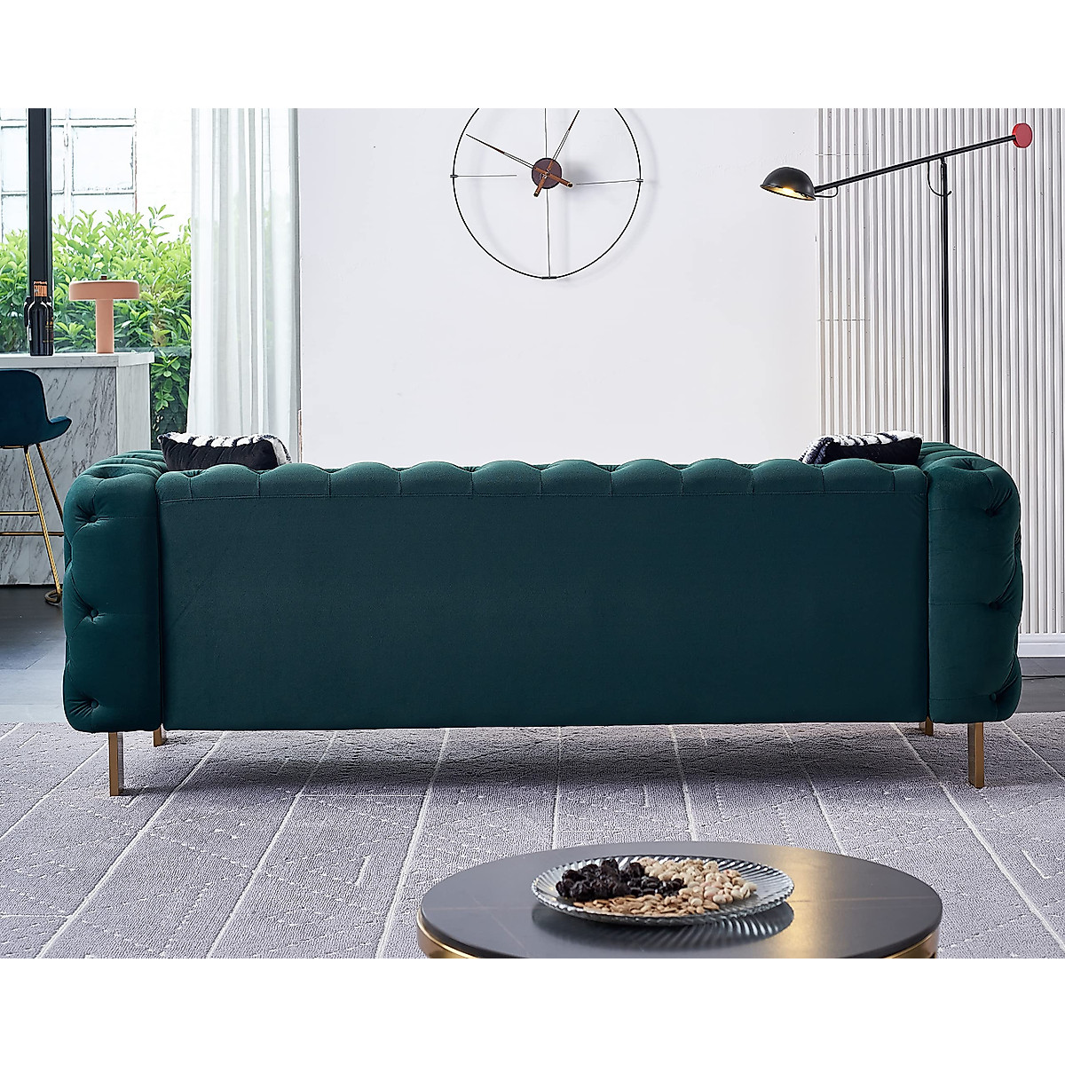 Kakotito Tufted Sofa Couch, 84 Inches Long Upholstered Sofa with 2 Pillows,High Arm and Strong Metal Legs, Couches for Living Room, Office, and Bedroom (Button Tufted, Green)