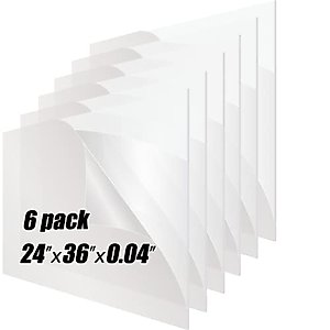 6 Pack PET Plexiglass Sheet/Panel 24" x 36" x 0.04" - Clear Large Plexi Acrylic Plastic Sheet Easy to Cut to Cover, Craft Projects, Replacement Picture Frame Glass, Sign Blank, DIY Display.24x36 x 1mm