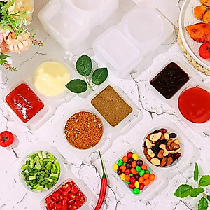 50 Pack Double Compartment Condiment Containers with Lids, Disposable 2 Compartment Snack Containers, Small Plastic to go Cups for Sauce Dressing Dip, Reusable Mini Snack Pack Container, 60+70ml