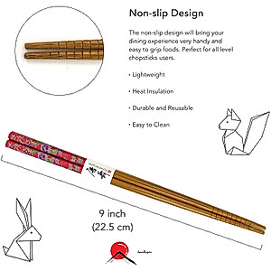 JapanBargain 3648, Bamboo Chopsticks Set Reusable Japanese Chinese Korean Wood Chop Sticks Hair Sticks, Dishwasher Safe, 5 Pair Gift Set, 9-inch (1)