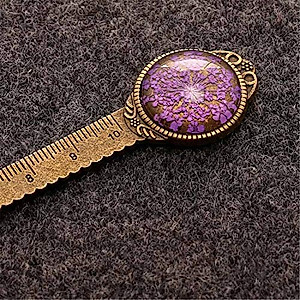 Gandhanra 9PCs Multifunction Ruler Bookmarks Bulk,Unique Vintage Bronze Dried Immortal Flowers Book Mark for Kids,Students,Teacher