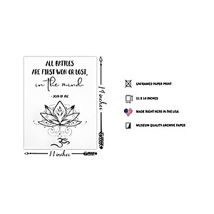 St Joan of Arc 11x14 Gallery Style Print by Soul Sunshine | Unframed 'All Battles' Bible Verses Wall Decor Poster Prints | Rustic Wall Decor, Black and White Lotus Flower, Home Wall Decor