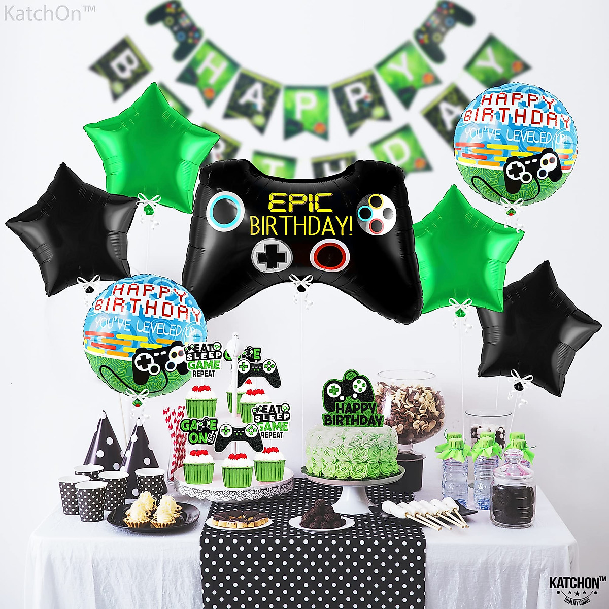 KatchOn, Huge Video Game Balloons - Pack of 7 | Gaming Balloons for Gamer Party Decorations | Gamer Birthday Balloons | Game Controller Balloon with Star Balloons | Gamer Balloons for Birthday Party