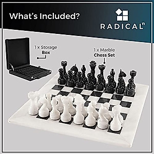 RADICALn 15 Inches Handmade White and Black Weighted Full Chess Game Set with Storage Box - Staunton and Ambassador Style Marble Tournament Chess Sets for Adults