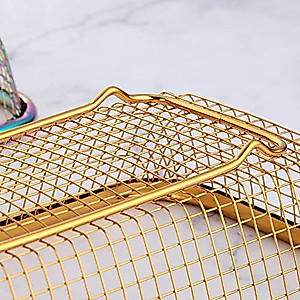 TUPMFG Kitchen Drawer Organizer, Stainless Steel Storage Basket for Silverware,Kitchen Utensil,Cutlery Tray Set Of 2, Gold