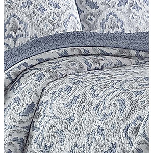 Tommy Bahama Quilt Set Reversible Cotton Bedding with Matchin Shams, All Season Home Decor, King, Cape Verde Smoke Grey/Blue