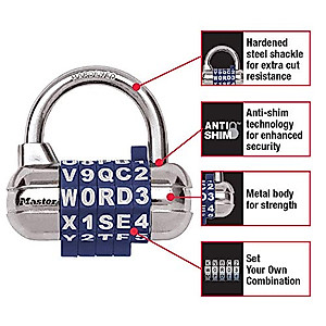 Master Lock Word Combination Lock, Set Your Own Word Combination Lock for Gym and School Lockers, Colors May Vary, 1534D