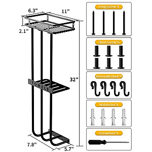 Towel Racks with Metal Storage Shelves Shelf for Rolled Towels, 3 Bar Towel Storage for Bathroom Wall Mounted, Towel Organizer for Folded Large Towel Washcloths, Bath Towel Holder Shelf with 4 Hooks