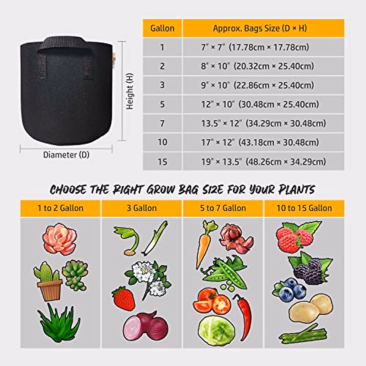 Zegos Grow Bags 15 Gallon 10 Packs Fabric Plant Pots with Heavy Duty Thickened Nonwoven Fabric and Handles for Indoor&Outdoor Garden Plants, Vegetable, Flowers, Potato (1 Pack Pruning Snips Included)
