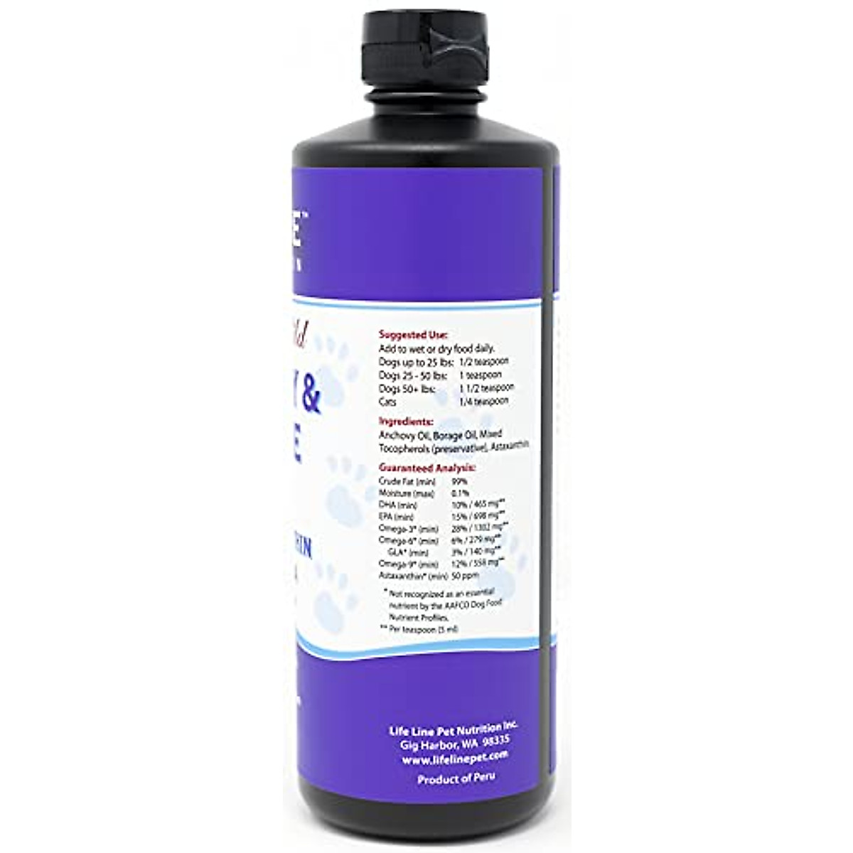 Life Line Pet Nutrition Wild Anchovy & Borage Oil - Premium Fish Oil Supplement for Dogs and Cats with Skin Sensitivites, 26 Fl Oz