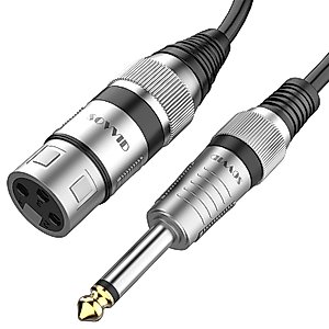 Sovvid 10FT XLR Female to 1/4 inch 6.35mm TS Mono Jack Unbalanced Microphone Cable Cord Wire, Quarter inch TS Female Mic Cord for Dynamic Microphone