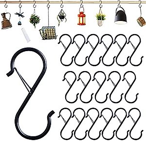 Baoswi 9 Pack S Hooks for Hanging Black S Hooks Heavy Duty Metal Hooks with Safety Buckle Design for Hanging Plants, Lights, Kitchenware, Pans, Pots, Utensils, Clothes, Towels