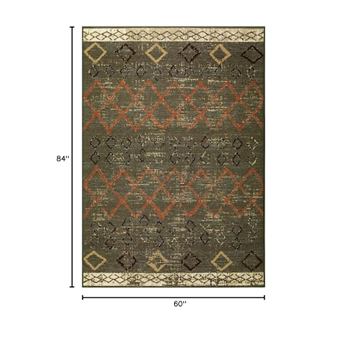 Antep Rugs Alfombras Non-Skid (Non-Slip) 5x7 Rubber Back Bohemian Distressed Moroccan Boho Low Pile Profile Indoor Area Rug (Green, 5' x 7')