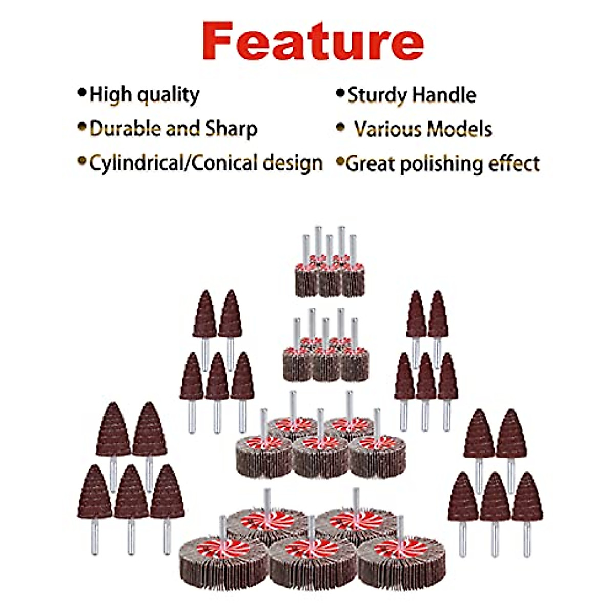 40 Pack 1/4" Abrasive Flap Wheel Sander Set, Rocaris 80 Grit Aluminum Oxide Flap Wheels Cone Shape Sanding Wheel