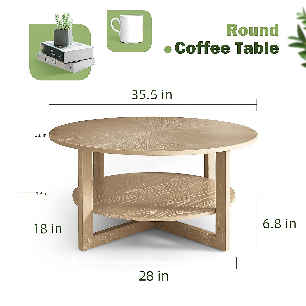 YESHOMY 35.5" Modern Round Coffee Table with Storage Shelf, 2-Tier Wood Coffee Table, Small Space Solution for Living Room Furniture, Easy to Assemble, Espresso