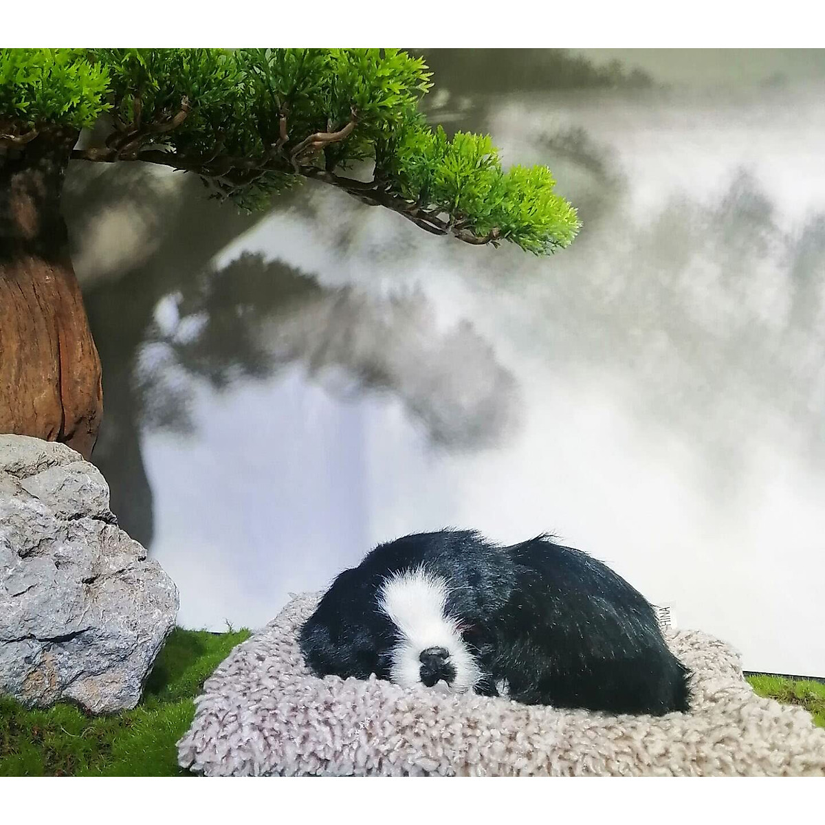 KKUSSOLL Realistic Dog Plush Small Sleeping Doggie Lying Border Collie German Shepherd Puppy Baby pup Ornaments can Absorb poisonlus Elements in air