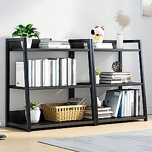 IOTXY 3 Tier Open Bookshelf - Steel and Wood Display Stand, 50CM Width Floor-Standing Bookcase, Black