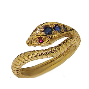 LetsBuyGold 14k Yellow Gold Real Genuine Sapphire and Ruby Womens Band Engagement Ring - Size 6