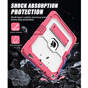 OKP Case for iPad 9th/ 8th/ 7th Generation (2021/2020/2019), Heavy Duty 10.2 inch iPad Shockproof Rugged Protective Cover with Built-in Stand, iPad 9 8 7 Gen Cases for Kids Girls Boys, Pink+White