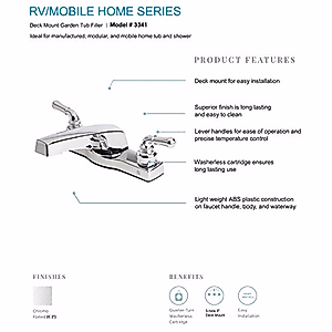 Laguna Brass 3341CP 8" Mobile Home Two Handle Non-Metallic Deck Mount Garden Tub Filler Faucet, Chrome Finish