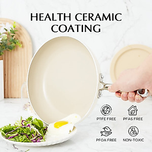 ROCKURWOK Pots and Pans - Ceramic Nonstick Cookware Set, 5 Pcs Cooking Pans with Stainless Steel Handles - Induction Compatible, Oven & Dishwasher Safe - Non-Toxic, Free of PFAS, PTFE, PFOA