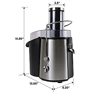 Total Chef Juicin' Juicer Wide Mouth Centrifugal Juice Extractor, 3" Wide Feed Chute, 700W, 2 Speeds, Surgical Steel Blade, Easy to Clean, Juicing Machine for Fruits, Vegetables, Greens, Almond Milk