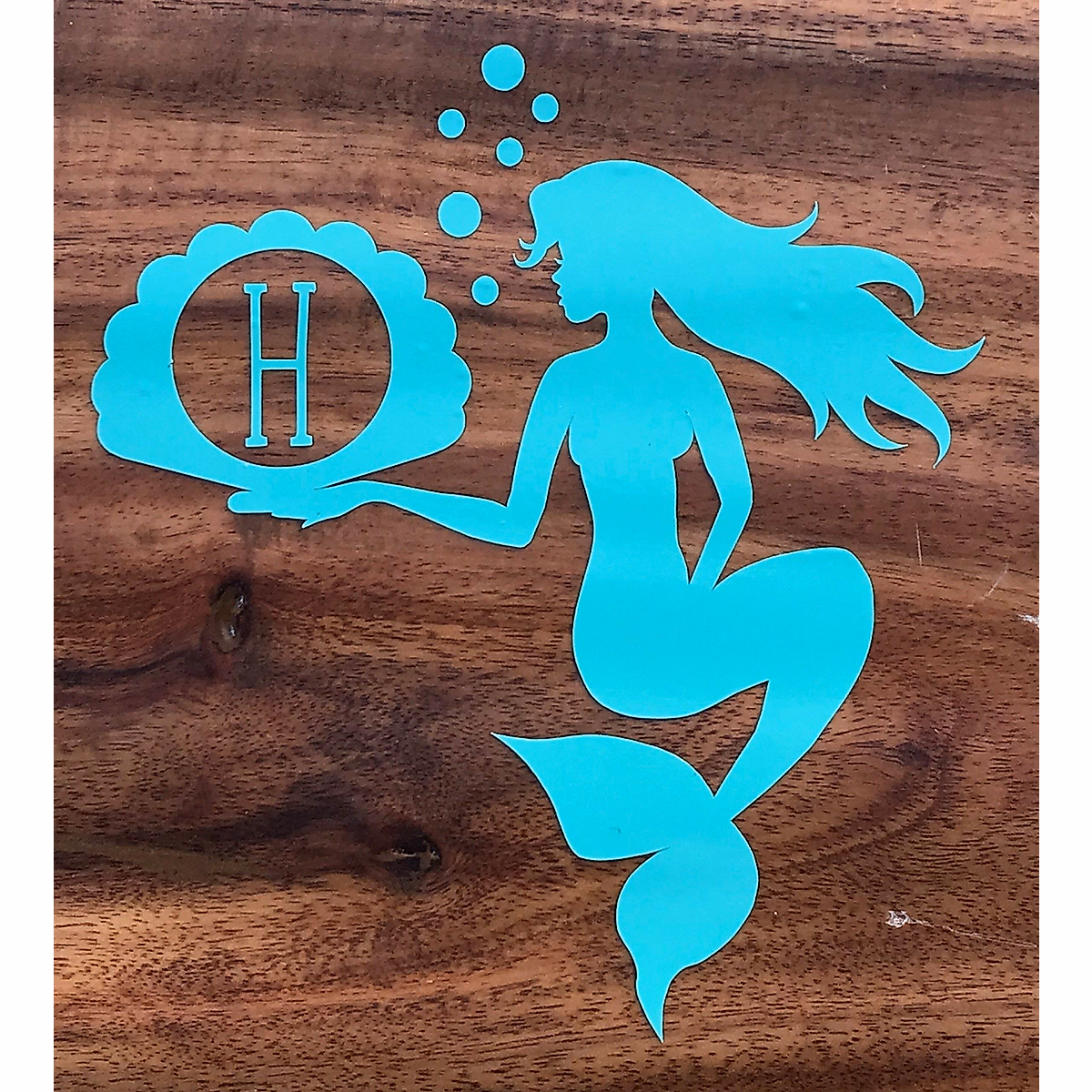 Custom Mermaid Initial Monogram Vinyl Decal - Beach Bumper Sticker, for Tumblers, Laptops, Car Windows -Shell & Bubbles Design