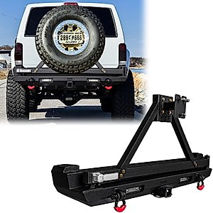 LUYWTE For 1984-2001 Cherokee XJ Rear Bumper With Spare Tire Carrier&Lights&D-Rings(Texture Black)