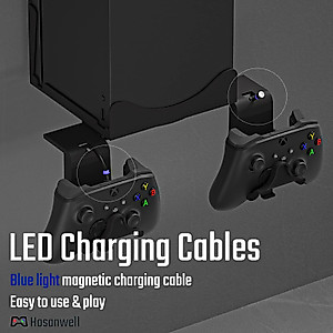 Hosanwell Xbox Series X Wall Mount,Metal Support-5 in 1 Xbox Series X Wall Mount kit with 2 Way Magnetic Charging Cable,Detachable Controller Holder & Headphone Hanger,Black