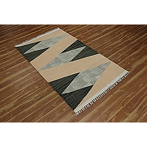 Casavani Indian Handmade Cotton Dhurrie Geometric Green & Beige Area Rug Boho Kilim Flat Weave Rug Indoor Hall Room Decor Carpet Throw Rugs for Bedroom Living Room Bathroom Balcony 12x12 Feet Square