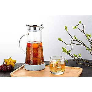 BOQO Glass Water Pitcher,50 Oz Carafe with Lid,Glass Water Jug with Particular Coaster and Brush,Glass Water Jar