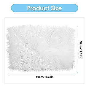 WLLHYF White Faux Fur Rug, 20x12inch Ultra Soft Area Rugs Small Luxury Fluffy Rugs for Bedroom Bedside Rug Furry Carpet Living Room Carpet for Dorm Home Decor (White)