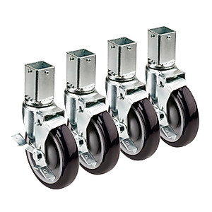 Krowne 28-174S Krowne 1-1/4" Square Post Shelving Caster, Locking Wheels, 5" Diameter, 220 lbs per Caster Load Capacity, Grease Resistant, Raises Height of Equipment 6"