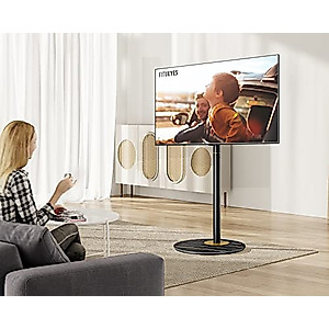 FITUEYES Design Corner TV Stand for 32&quot;-65&quot;, Mid Century Modern Black TV Stand with Marble Textured Glass Base &amp; Concealed Storage, Metal TV Stand Decor for Living Room, TV Floor Stand Master Series