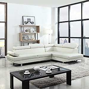 Poundex 2 Pieces Faux Leather Sectional Right Chaise Sofa, Assorted in White